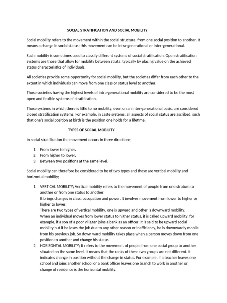 Social Stratification and Social Mobilit2 | PDF | Social Mobility ...