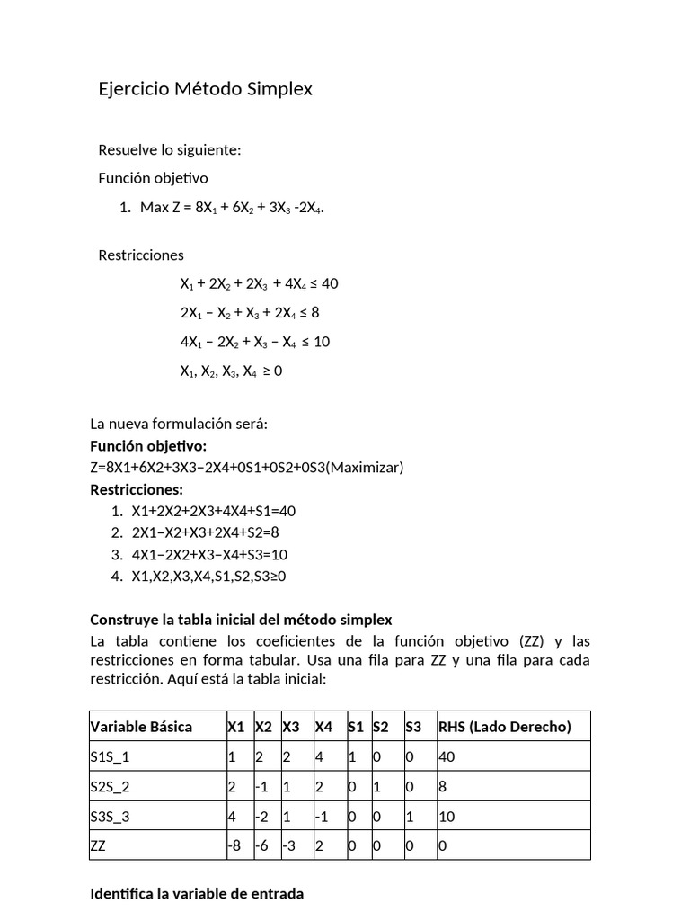 Ejercicios Método Simplex | PDF | Análisis matemático | Matemáticas Aplicadas