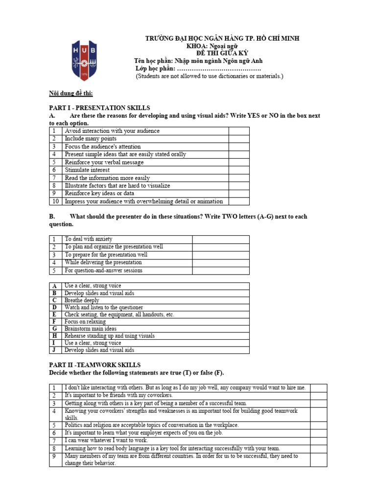 Midterm Exam: English Language Skills | PDF | Time Management ...