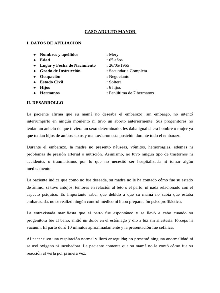 Anamesis Adulto Mayor para Tecnicas | PDF | Adultos | Parto
