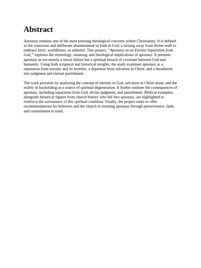 Apostasy As An Eternal Separation From God - Docx Benjiiii | PDF ...