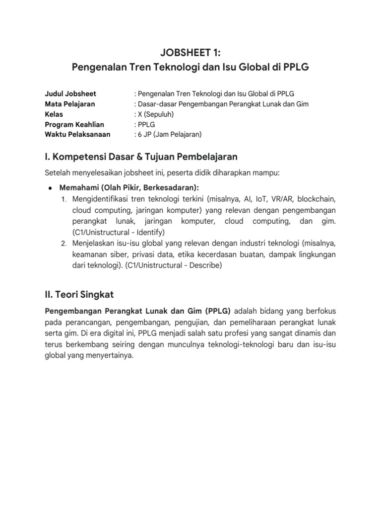 DDK PPLG - Jobsheet 1 | PDF