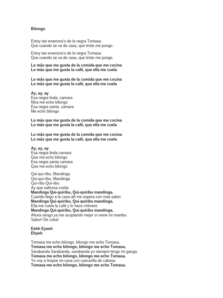 Letra de "Bilongo" | PDF