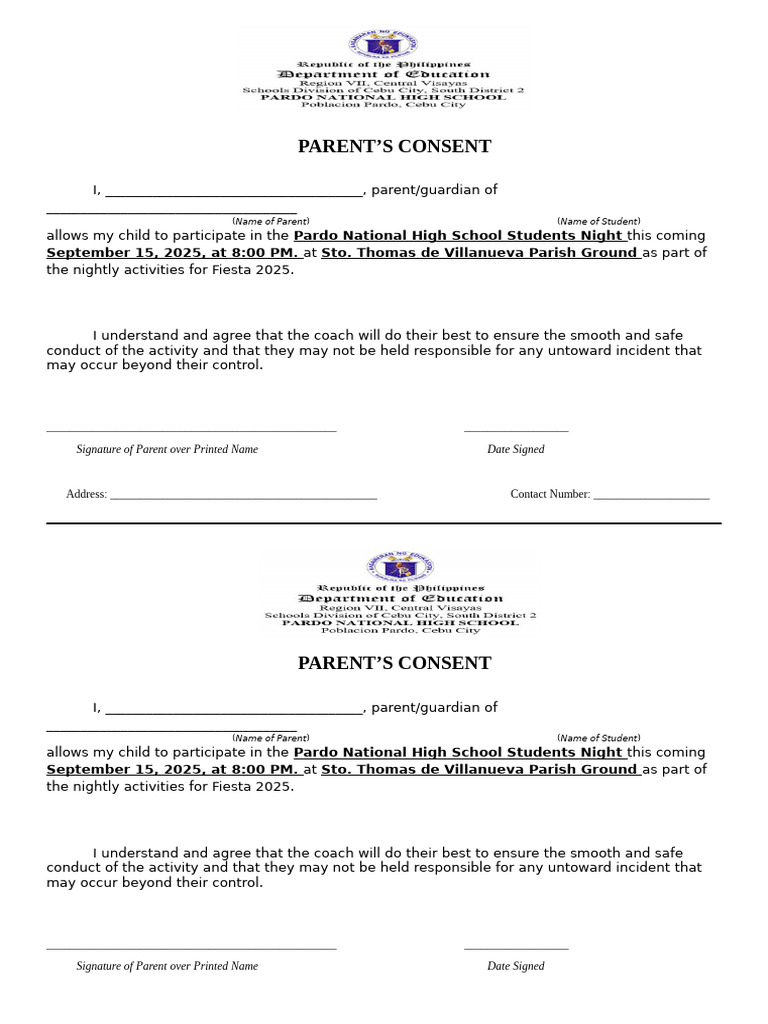 Parents Permit For Practices | PDF