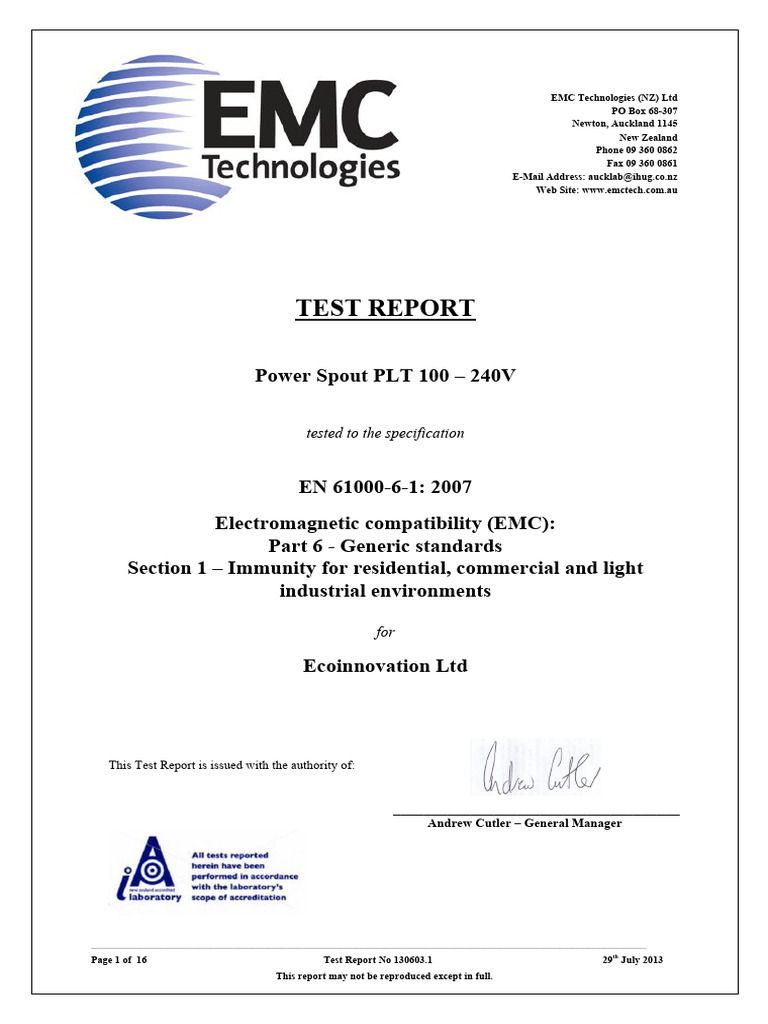 Power Spout PLT 100 EMC Test Report | PDF | Electrostatic Discharge ...