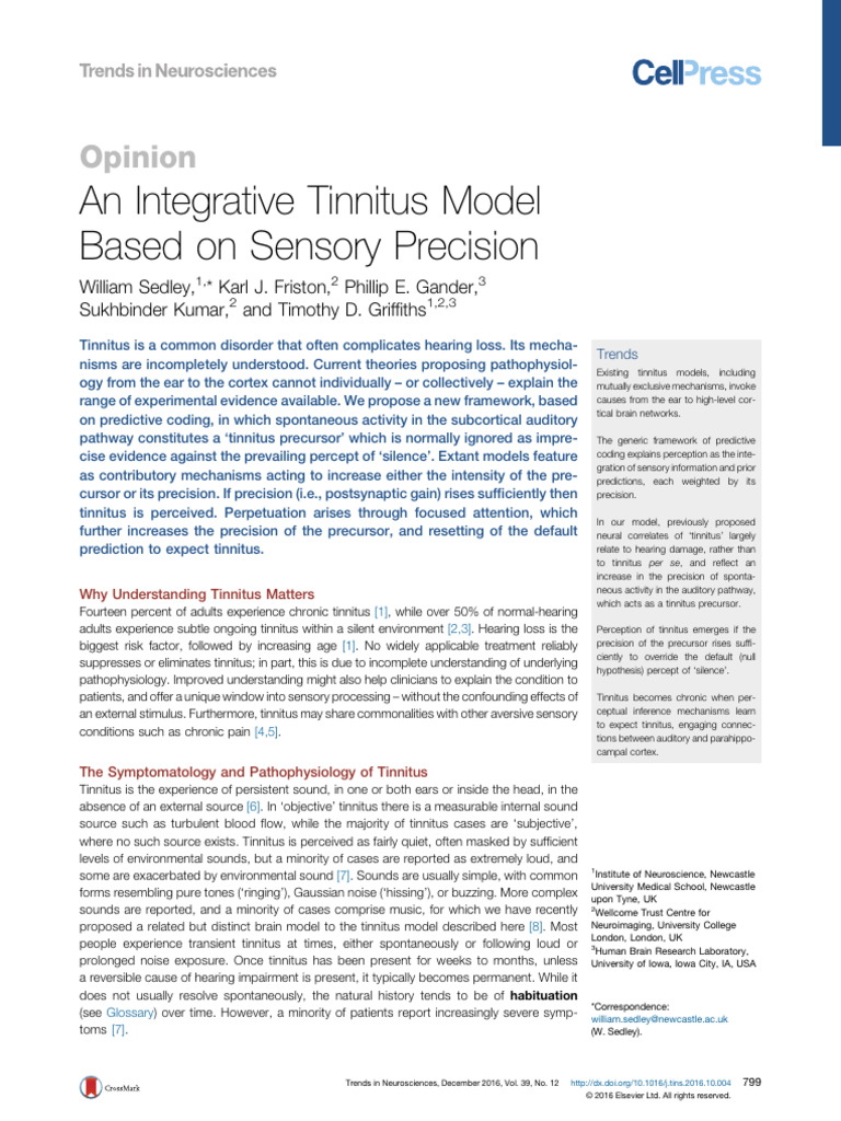 An Integrative Tinnitus Model Based On Sensory Pre | PDF | Neural ...