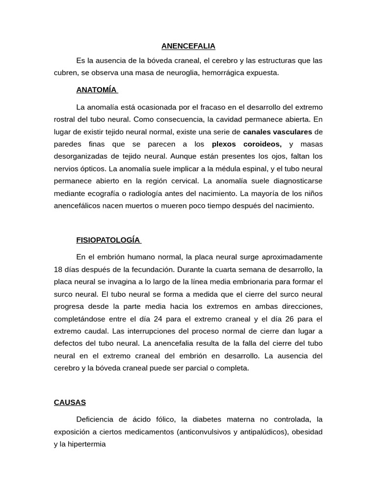 ANENCEFALIA Guia de Estudio | PDF | Cerebro | Anatomía