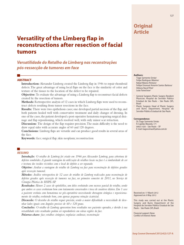 Limberg Flap for Facial Tumor Reconstruction | PDF | Surgery | Plastic ...