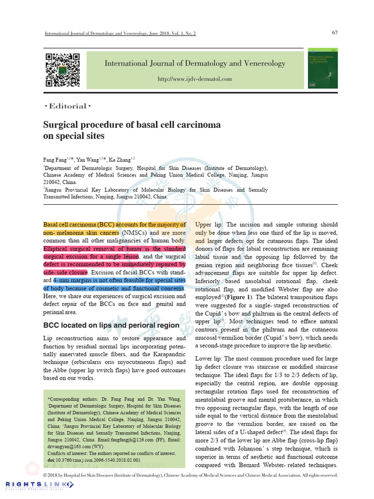 Surgical Procedure of Basal Cell Carcinoma On Special Sites | PDF ...