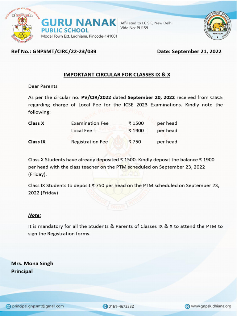 Important Circular For Classes Ix and X 250928 074355 | PDF