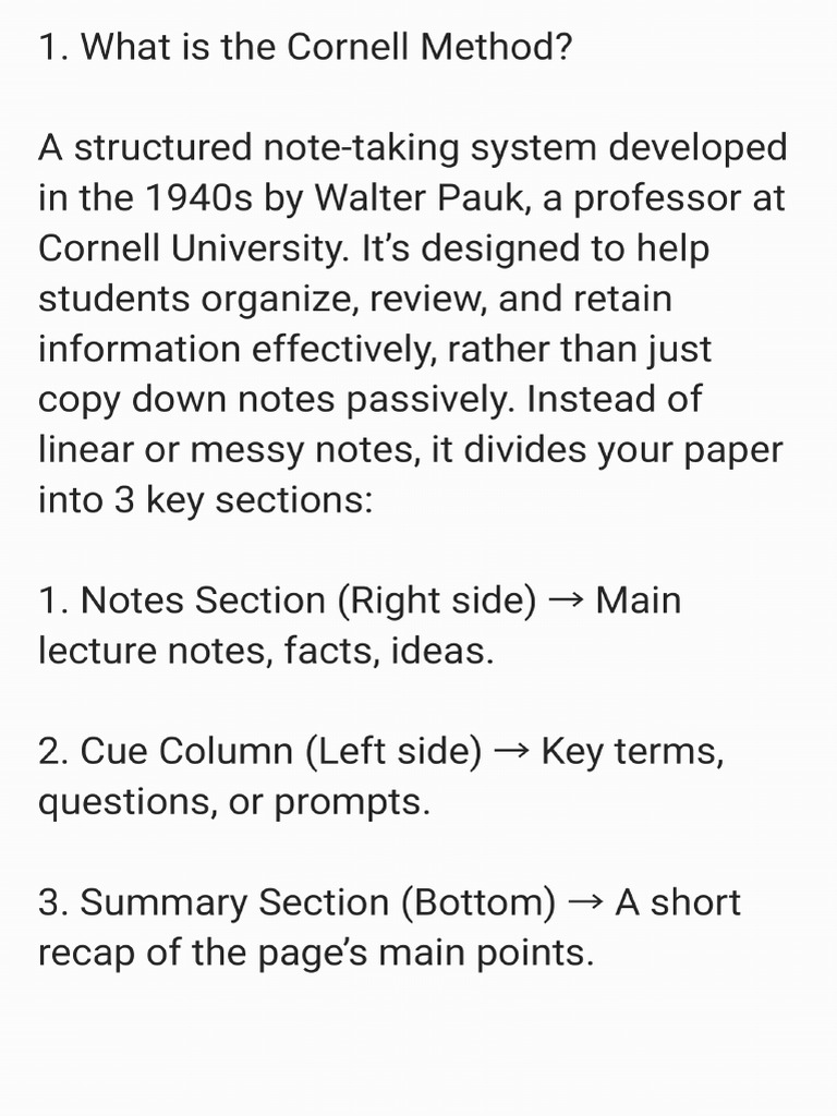 Cornell Method Notes | PDF