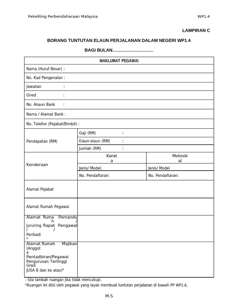 Borang Tuntutan Elaun Perjalanan Dalam Negeri LAMPIRAN C | PDF