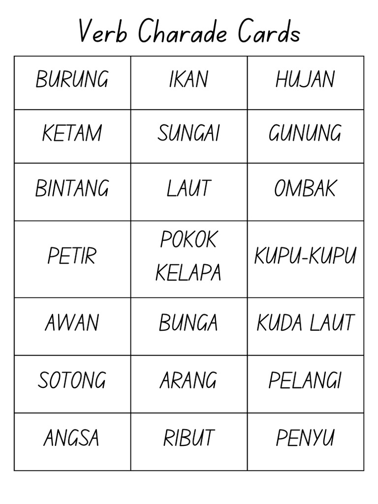 Verb Charade Cards | PDF