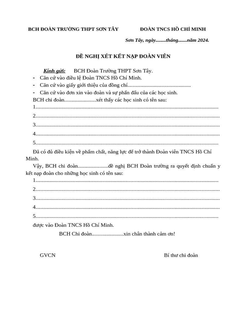 Cac Van Ban Ket Nap Doan Vien | PDF
