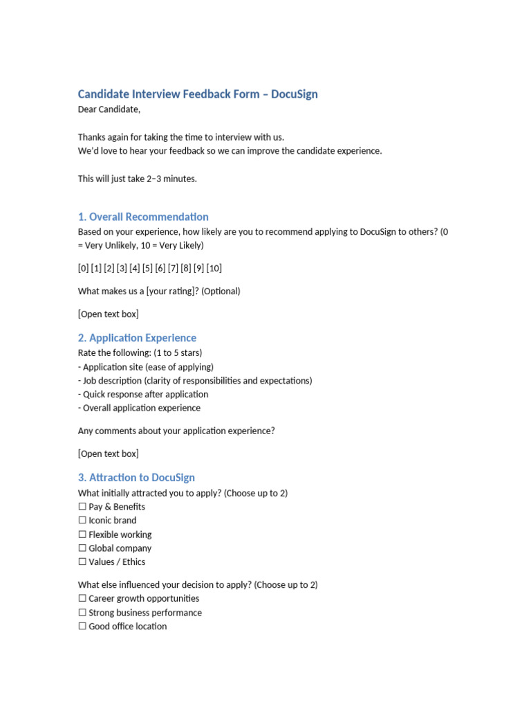 Candidate Interview Feedback Form DocuSign | PDF