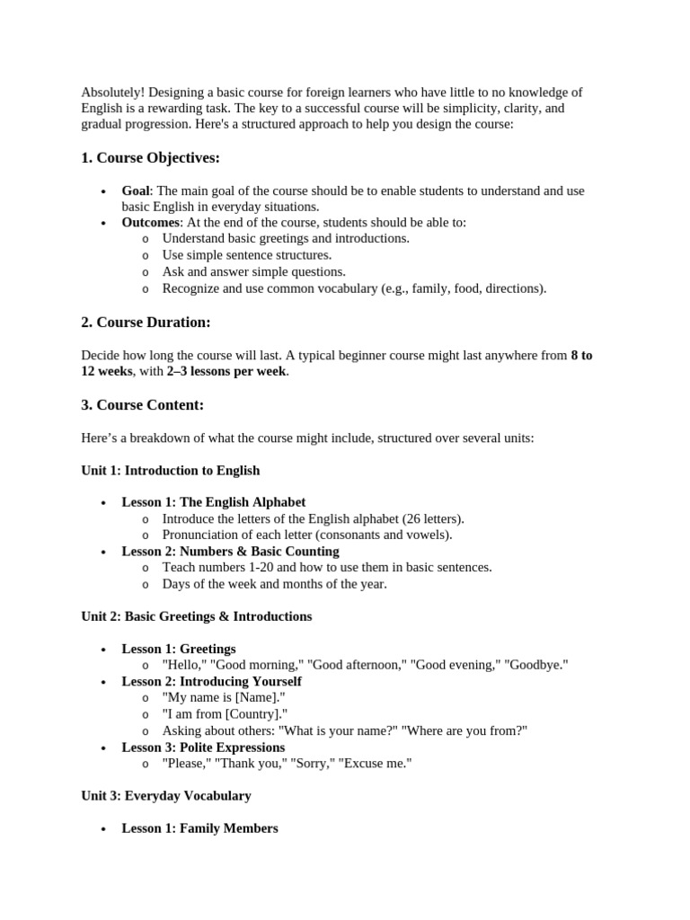 Beginner English Course Design Guide | PDF | English Language | Question