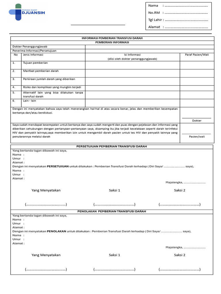 Informed Consent Pelayanan Darah | PDF