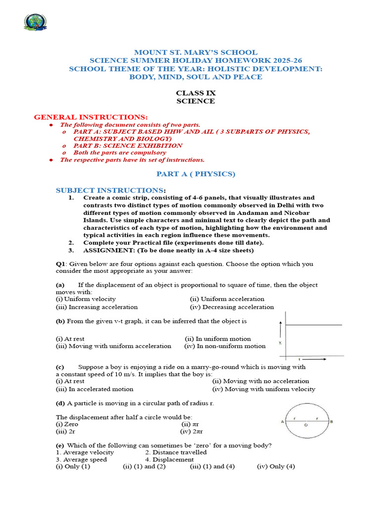 Class IX SCIENCE HHW-2025-26 - Compressed | PDF | Speed | Liquids