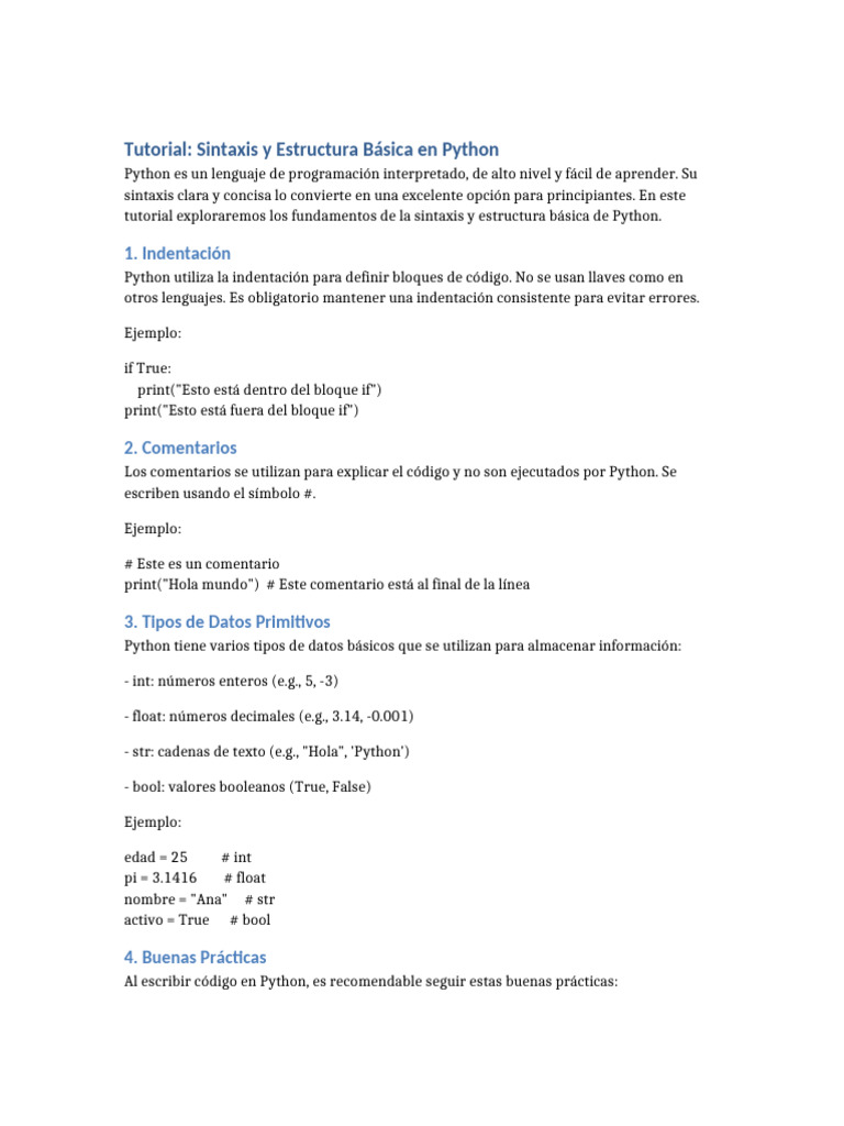 Tutorial Sintaxis Estructura Python | PDF