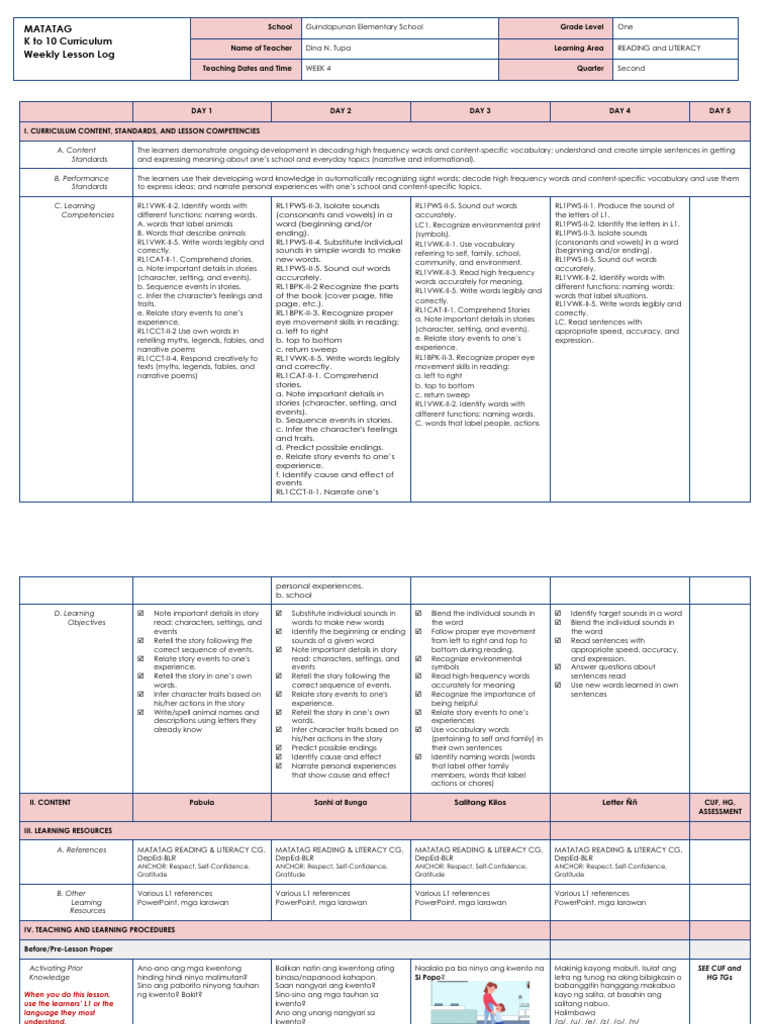 Grade 1 Reading & Literacy Lesson Plan | PDF | Narrative | Written ...
