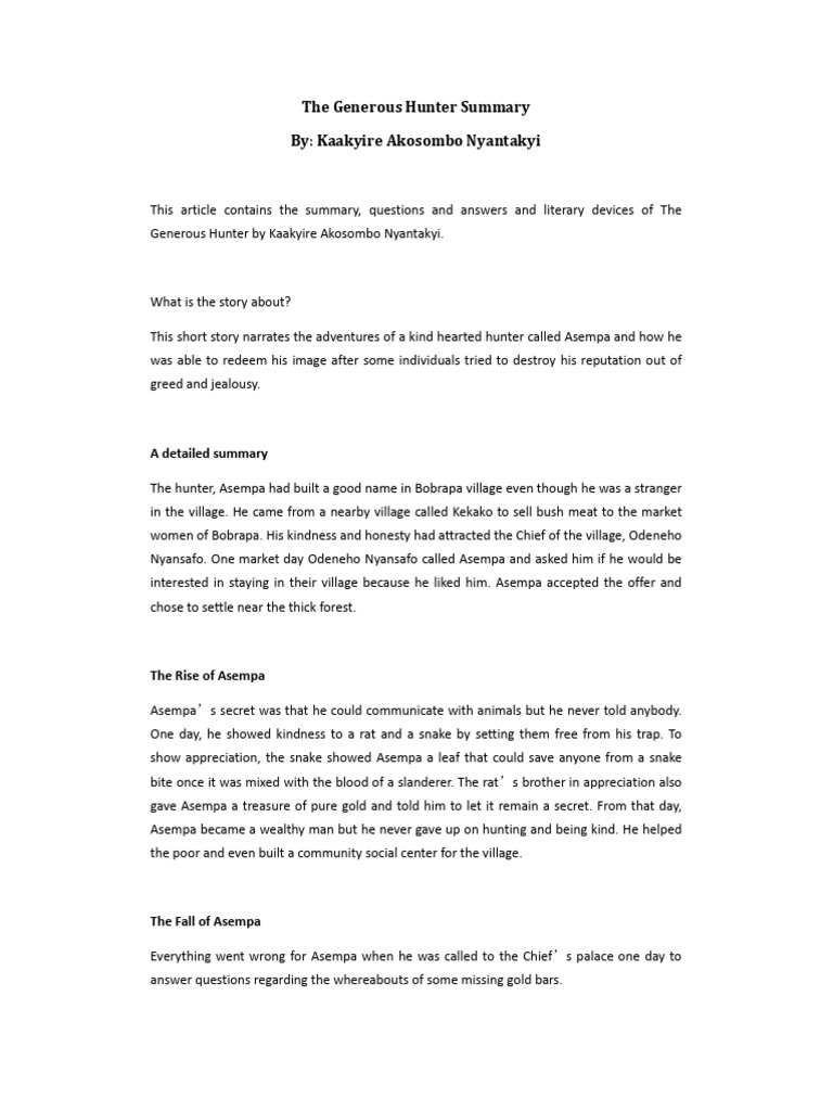 The Generous Hunter Summary | PDF