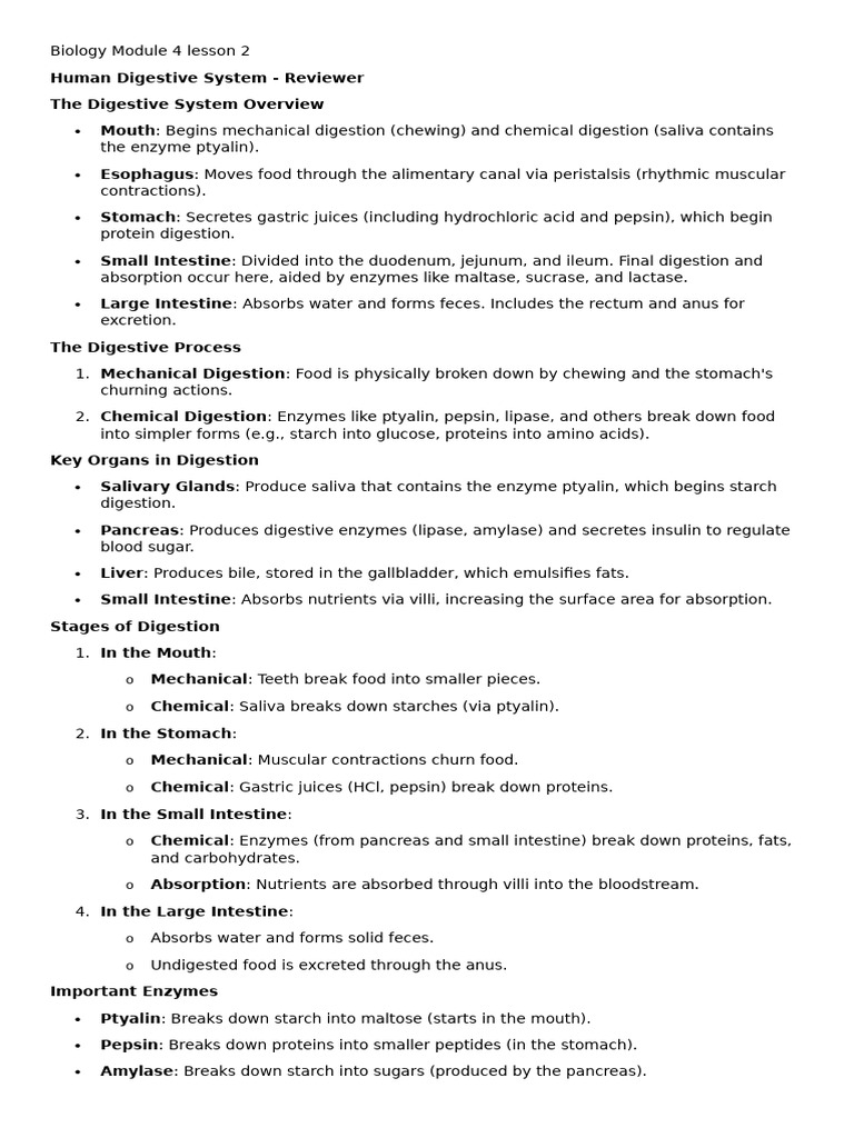Biology Module 4 Lesson 2 | PDF | Digestion | Human Digestive System