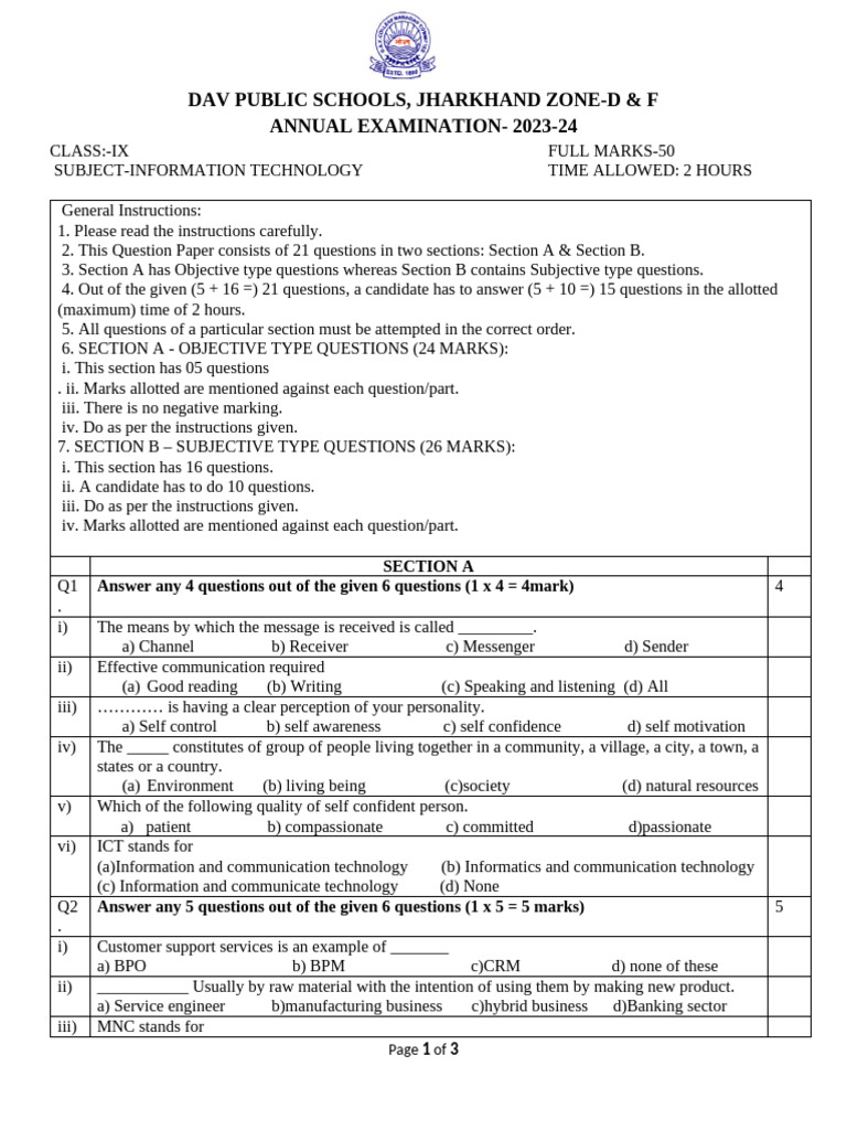 Final IT Class IX 2023-24 | PDF | Computing