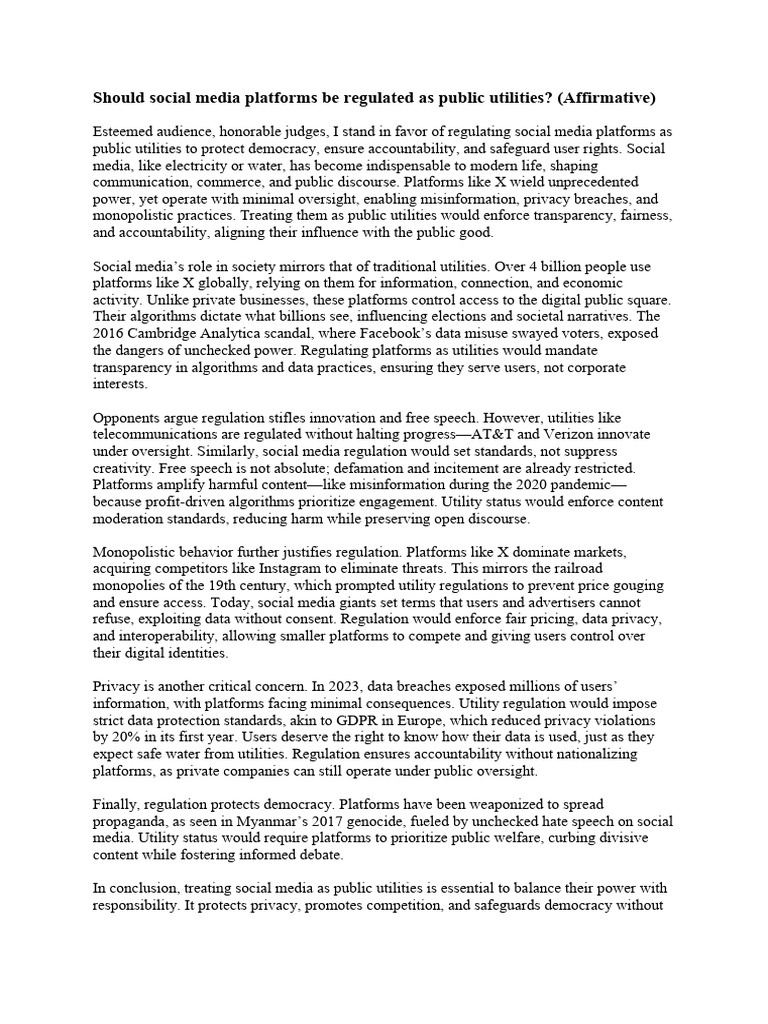 Should Social Media Platforms Be Regulated As Public Utilities | PDF ...