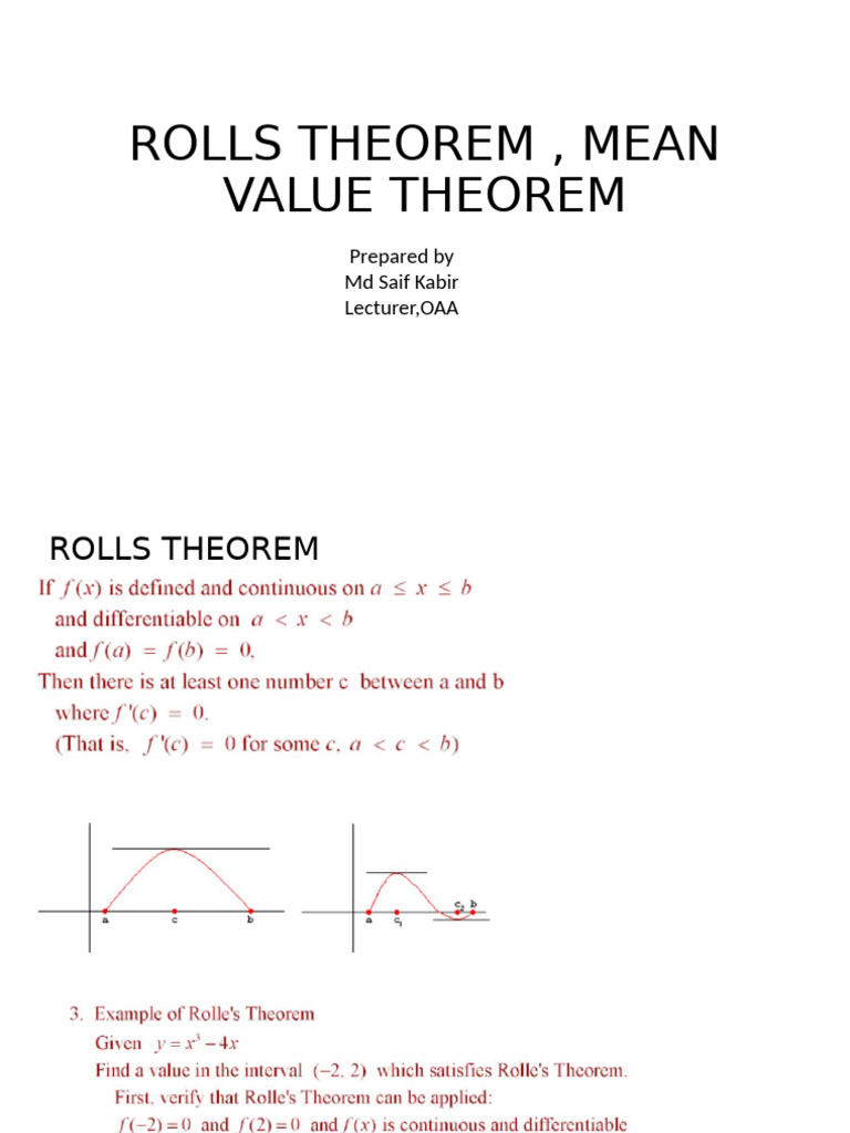 Rolls Theorem, Mean Value Theorem | PDF