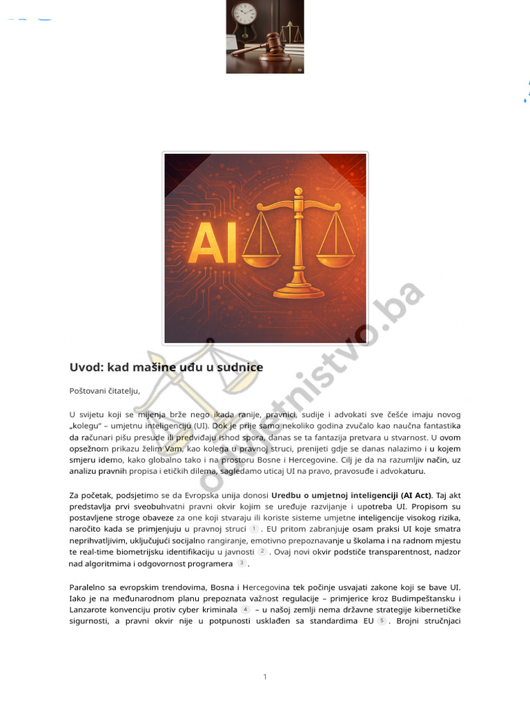 Uticaj Umjetne Inteligencije Na Pravosudje, Pravo I Advokaturu Autor HANJALIC VEDAD Odvjetnistvo ...