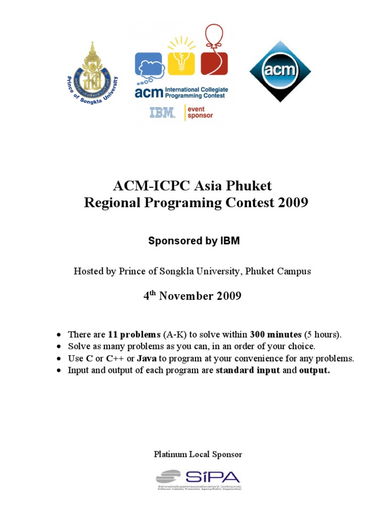 Acm Icpc Phuket 2009 Contest PB Final | PDF | Code | Bit