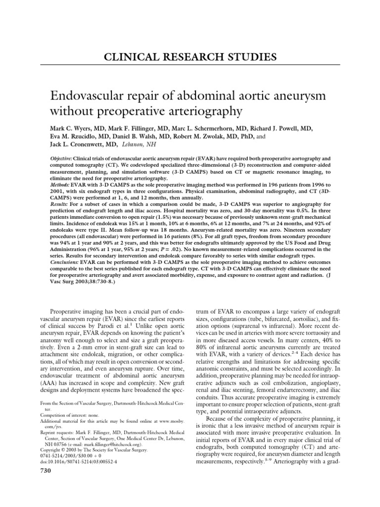 Endovascular Repair of Abdominal Aortic Aneurysm W | PDF | Ct Scan ...