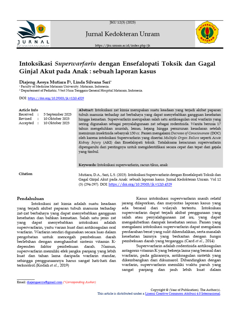 Superwarfarin: Intoksikasi Dengan Ensefalopati Toksik Dan Gagal Ginjal ...