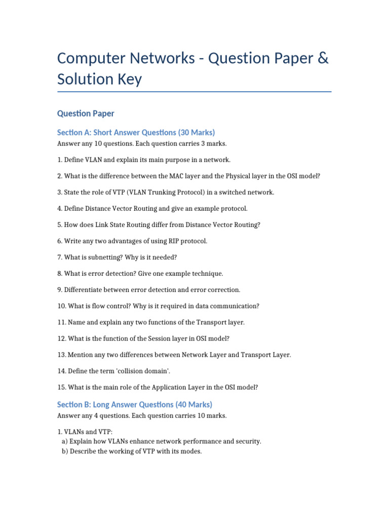 Computer Networks Question Paper Solution | PDF | Computer Network ...