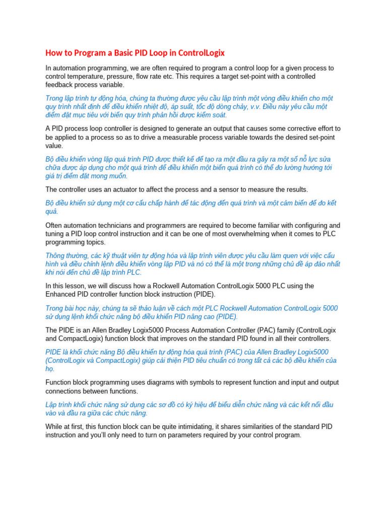 How To Program A Basic PID Loop in ControlLogix | PDF