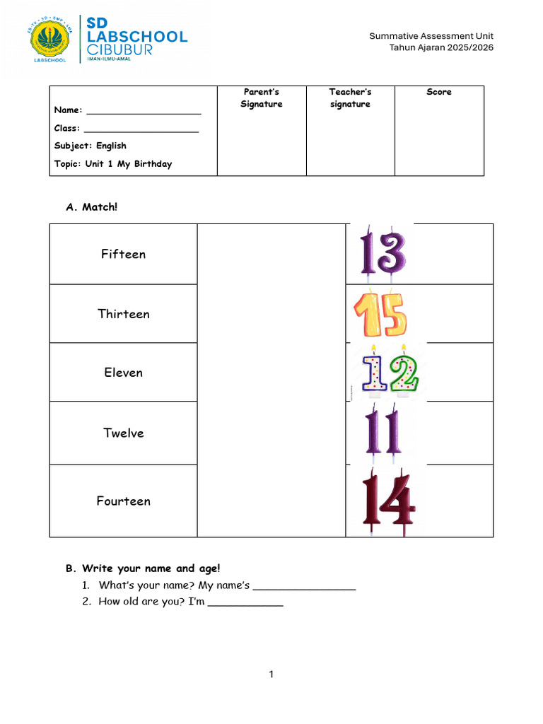 Grade 1 Unit 1 My Birthday Assessment | PDF