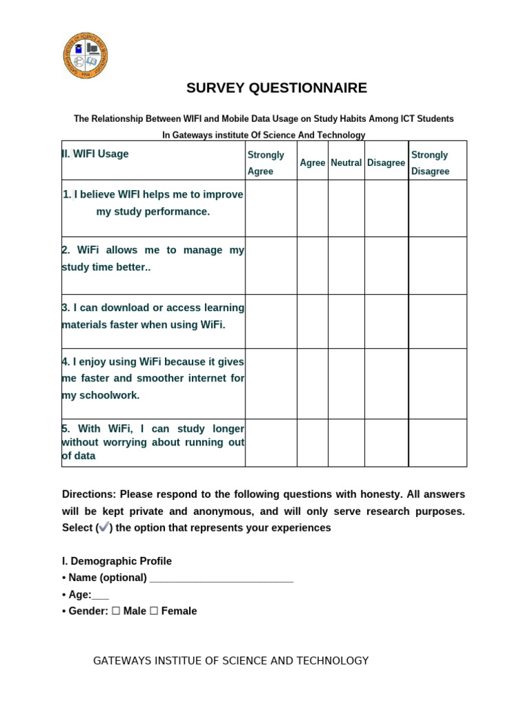 Group 1 Alpha Survey Questionnaire | PDF | Questionnaire