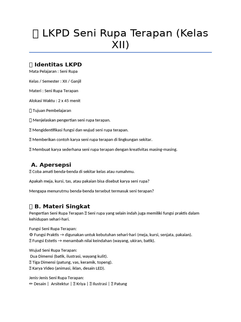 LKPD Kelas Xii SBD | PDF