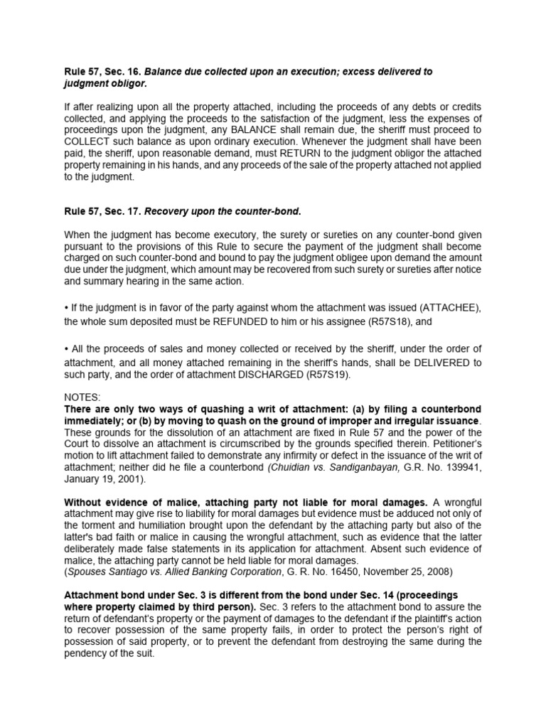 Execution and Attachment Rules Summary | PDF | Judgment (Law) | Justice