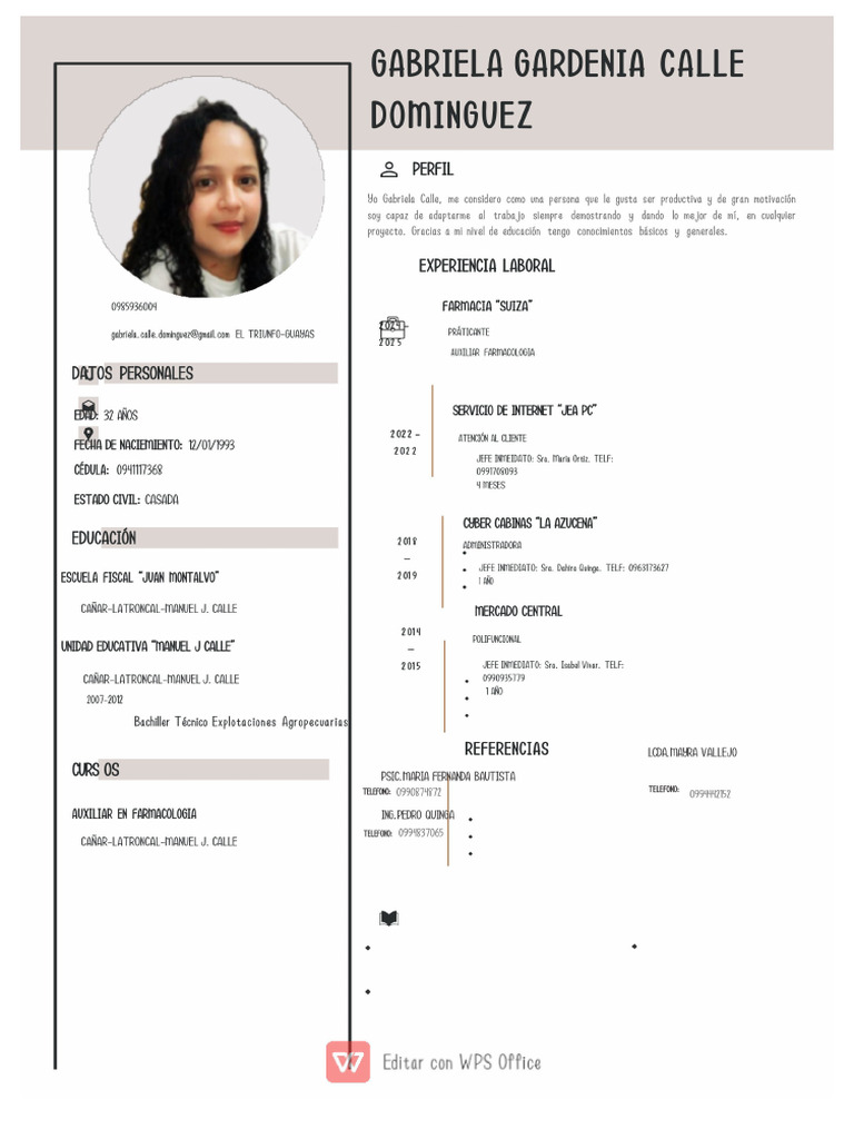 Curriculum Gabriela Calle Domínguez | PDF