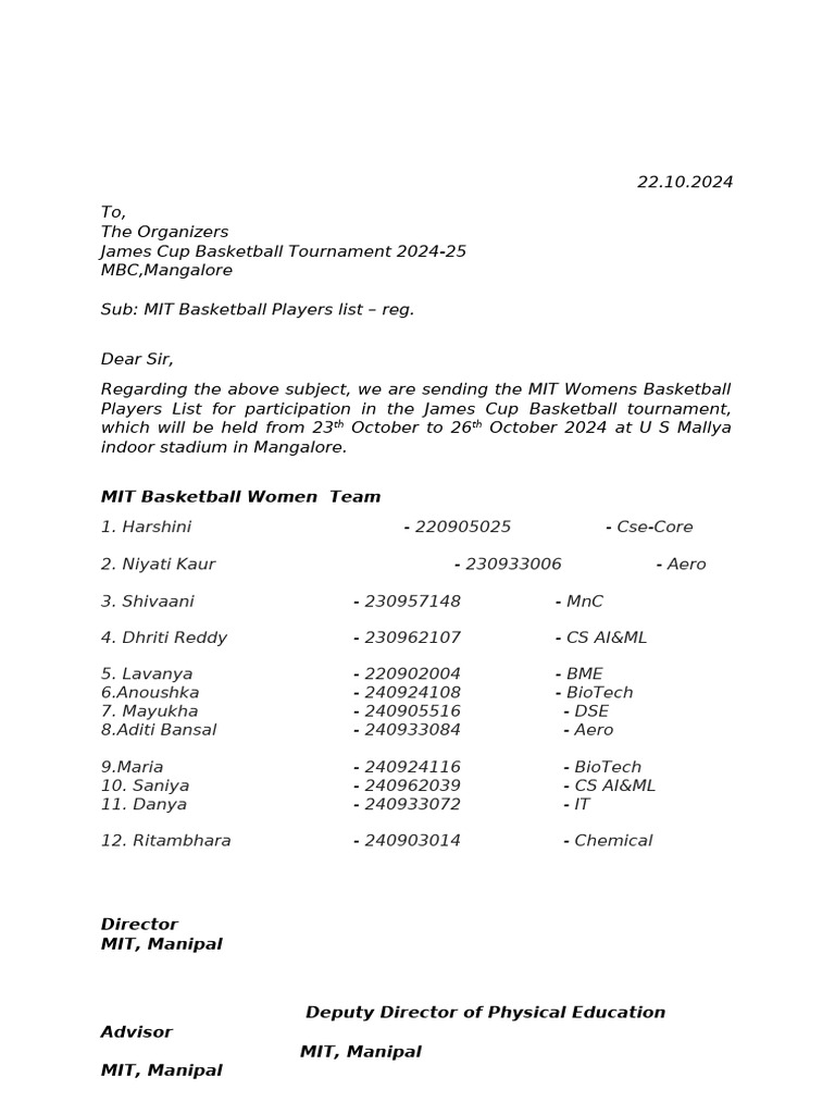 MIT Women's Basketball Team List 2024 | PDF