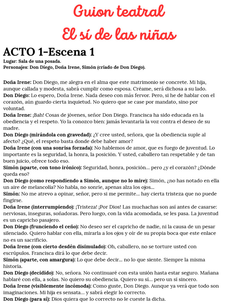 El dilema del amor y el deber en "El sí de las niñas" | PDF | Amor