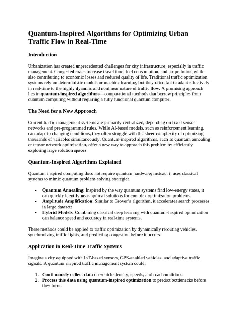 Quantum Algorithms for Urban Traffic Optimization | PDF | Mathematical ...
