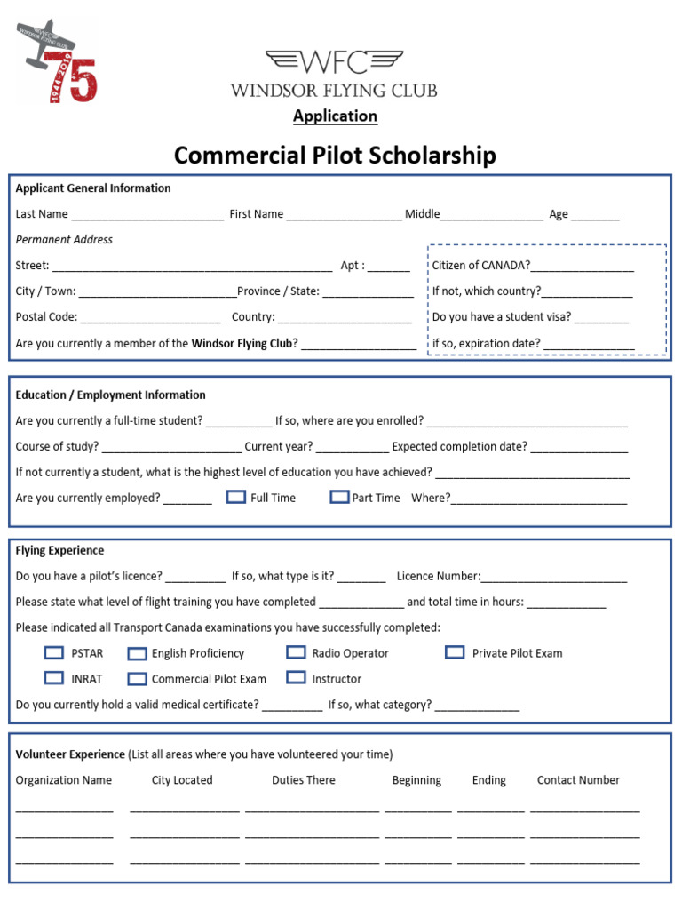 Commercial Pilot Scholarship Application | PDF