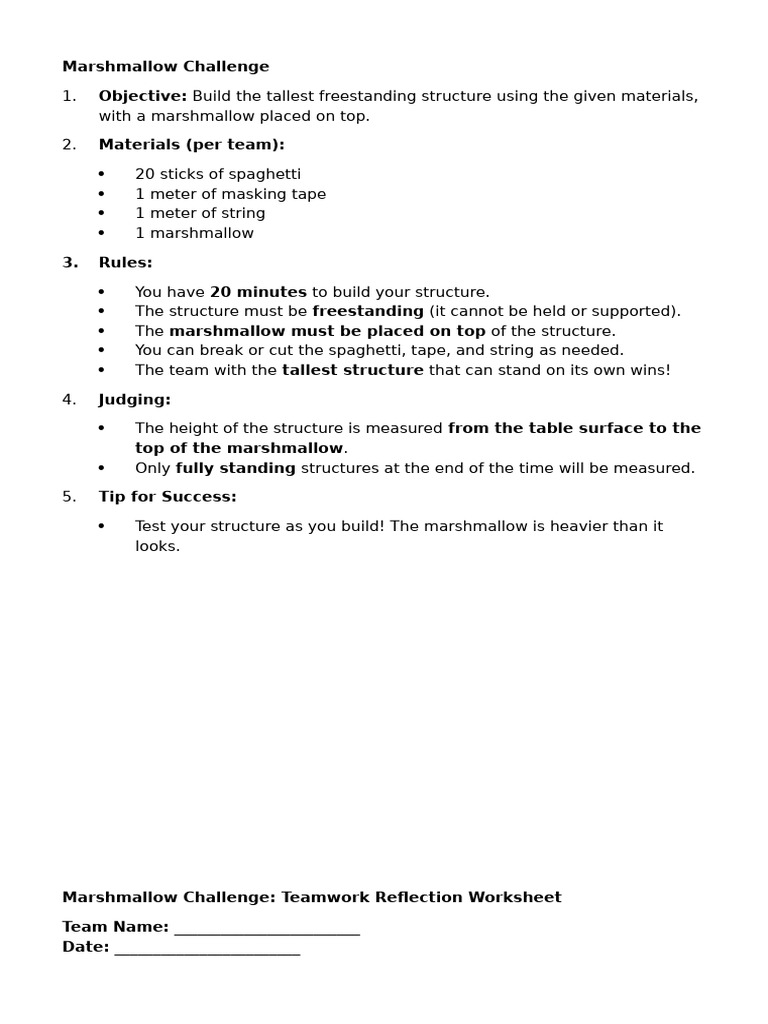 Marshmallow Challenge Team Building Guide | PDF