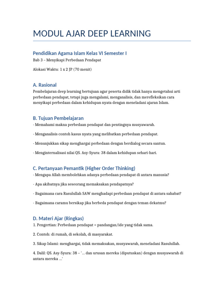 Modul Ajar DeepLearning PAI Kelas VI Bab3 | PDF