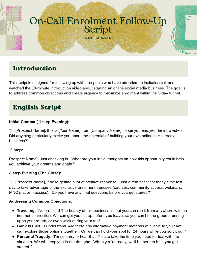 On-Call Enrolment Follow-Up Script | PDF