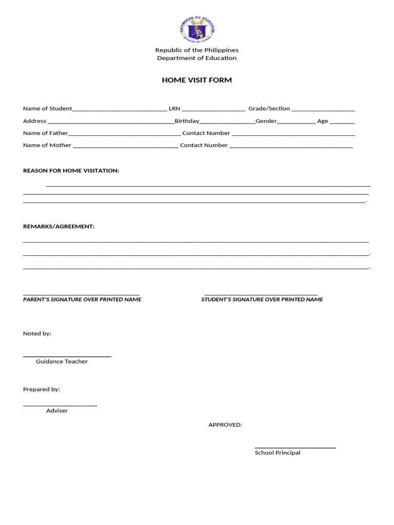 Home Visit Form for Students | PDF
