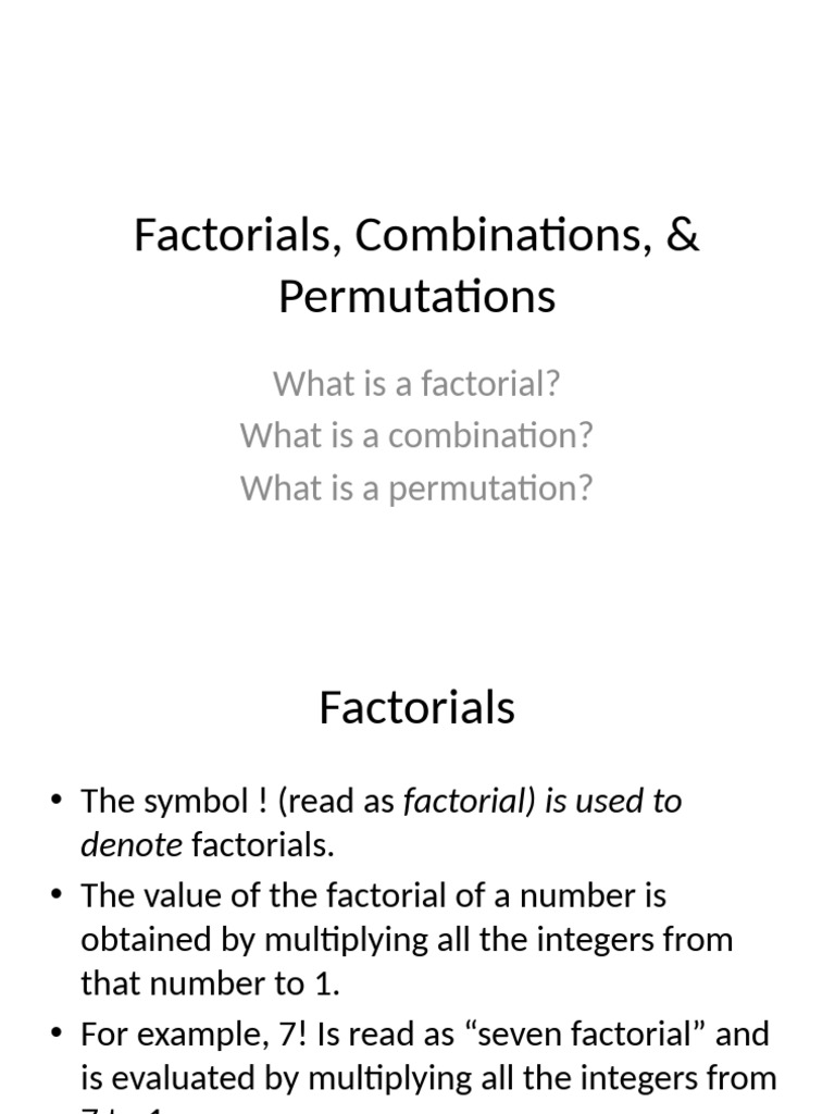 Factorials Combinations Permutations | PDF | Permutation | Algebra