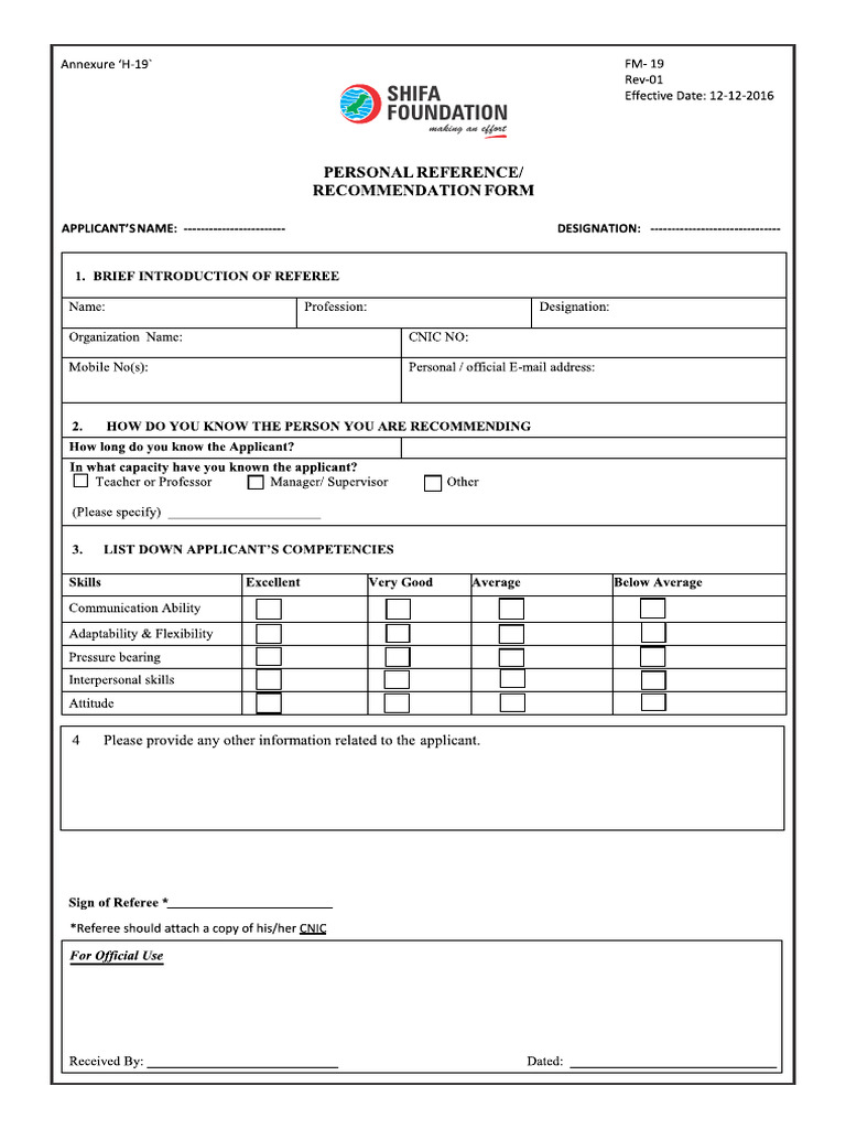 Personal Reference Form - 113417 | PDF